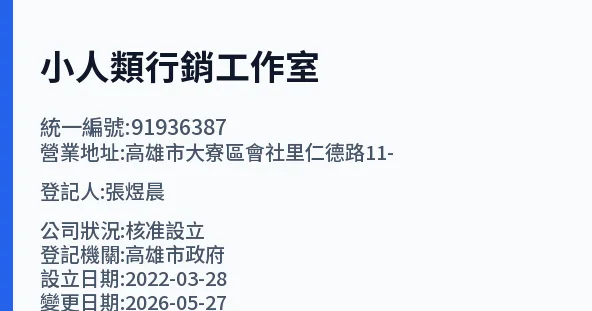 小人類行銷工作室的照片-統編 91936387(高雄市) 公司登記資料與營業項目詳細圖表