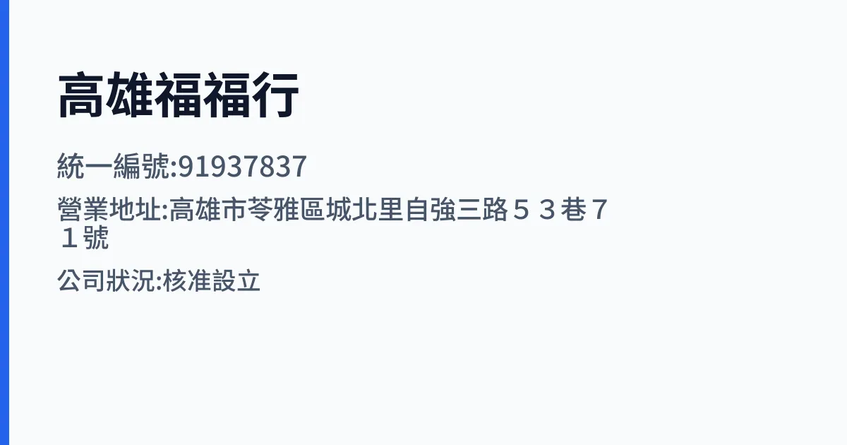 高雄福福行 - 統編 91937837(高雄市) 公司登記資料與營業項目詳細圖表