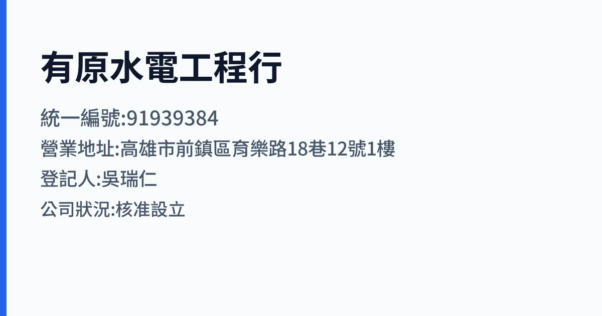 有原水電工程行 - 統編 91939384(高雄市) 公司登記資料與營業項目詳細圖表