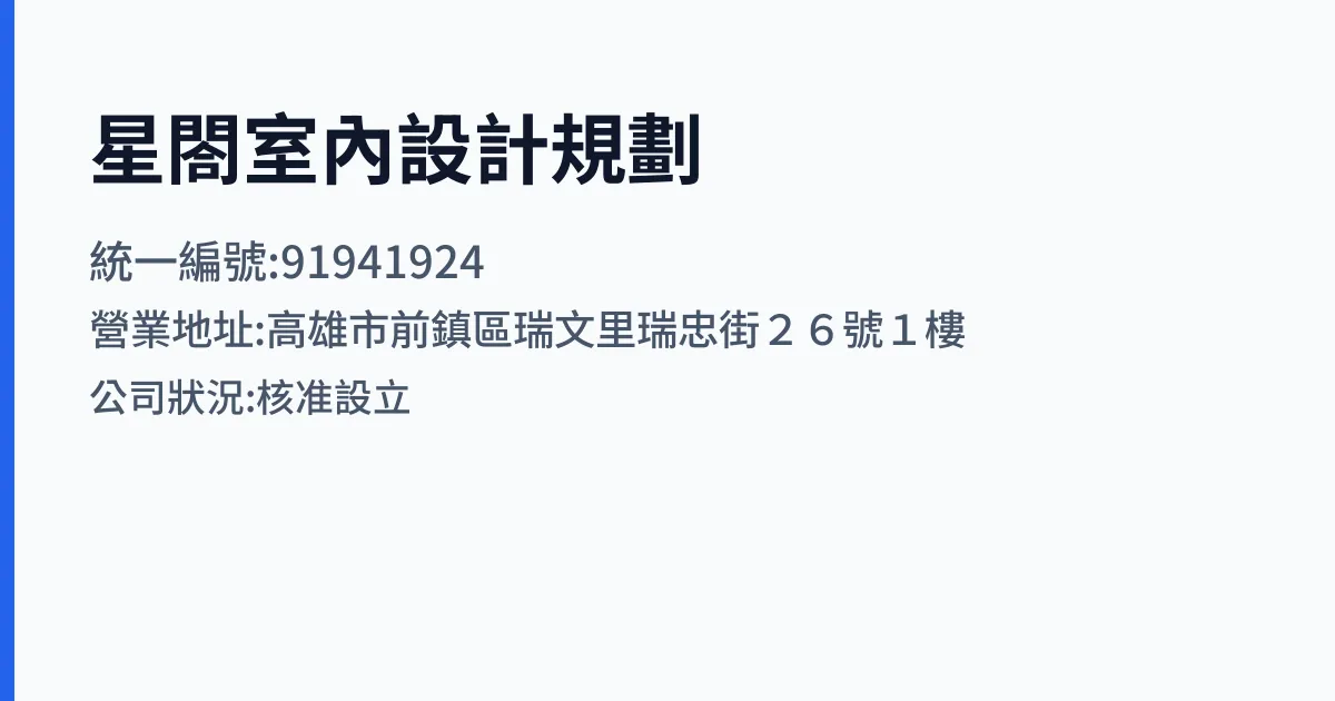 星閤室內設計規劃 - 統編 91941924(高雄市) 公司登記資料與營業項目詳細圖表