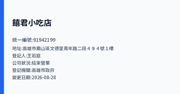 饎君小吃店的照片-統編 91942199(高雄市) 公司登記資料與營業項目詳細圖表