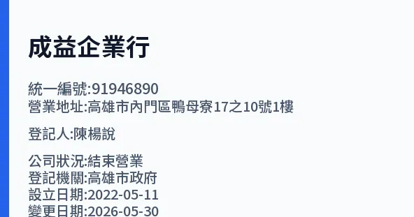 成益企業行的照片-統編 91946890(高雄市) 公司登記資料與營業項目詳細圖表