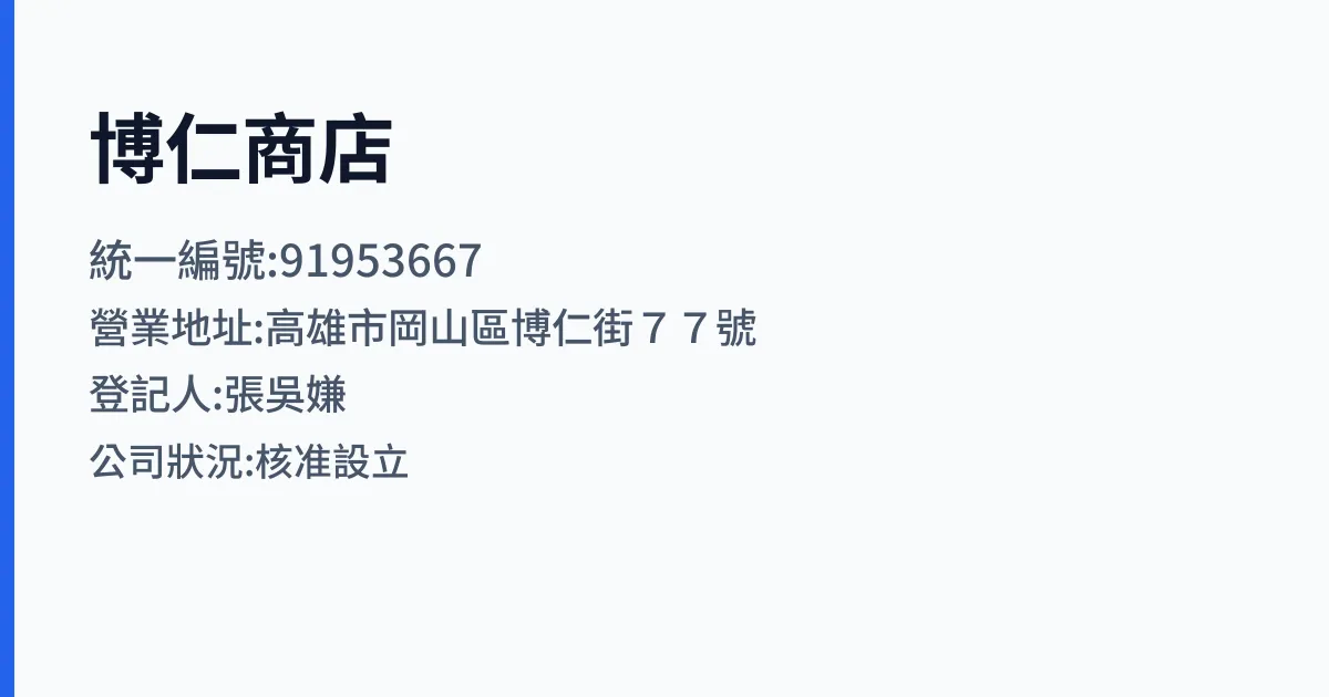 博仁商店 - 統編 91953667(高雄市) 公司登記資料與營業項目詳細圖表