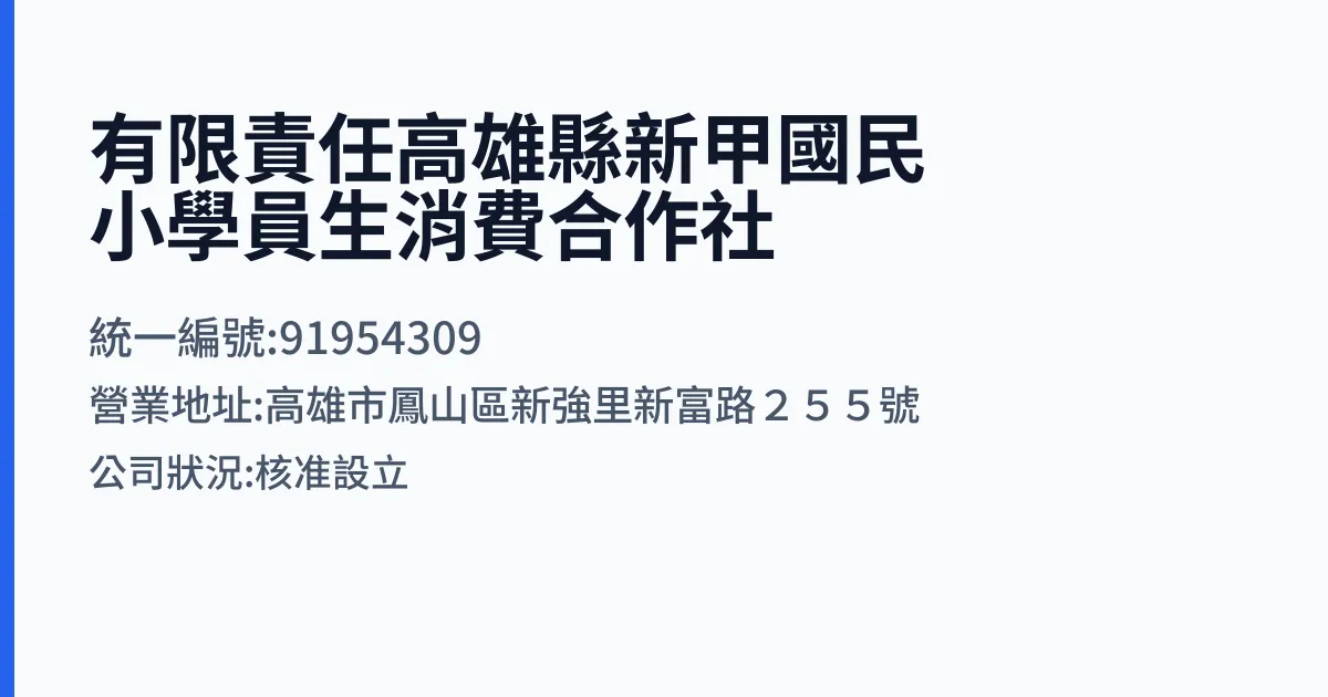 有限責任高雄縣新甲國民小學員生消費合作社 - 統編 91954309(高雄市) 公司登記資料與營業項目詳細圖表
