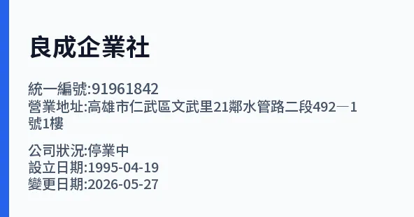 良成企業社的照片-統編 91961842(高雄市) 公司登記資料與營業項目詳細圖表