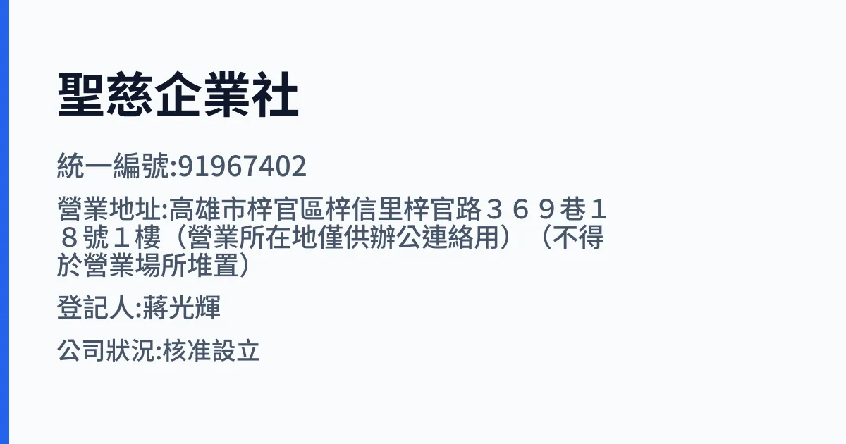 聖慈企業社 - 統編 91967402(高雄市) 公司登記資料與營業項目詳細圖表