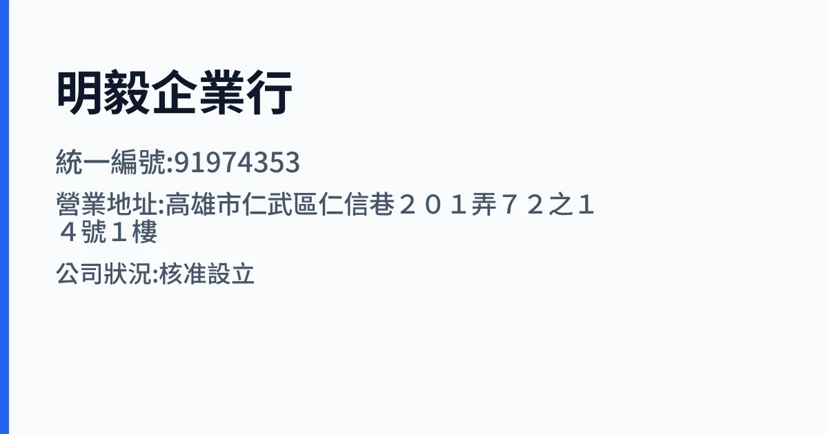 明毅企業行 - 統編 91974353(高雄市) 公司登記資料與營業項目詳細圖表