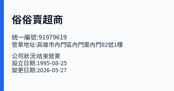 俗俗賣超商的照片-統編 91979619(高雄市) 公司登記資料與營業項目詳細圖表
