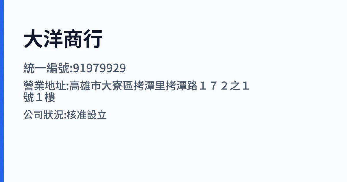 大洋商行 - 統編 91979929(高雄市) 公司登記資料與營業項目詳細圖表