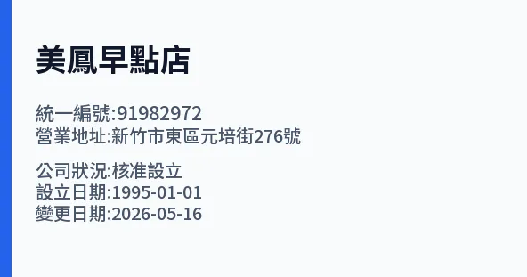 美鳳早點店的照片-統編 91982972(新竹市) 公司登記資料與營業項目詳細圖表
