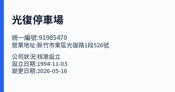 光復停車場的照片-統編 91985470(新竹市) 公司登記資料與營業項目詳細圖表