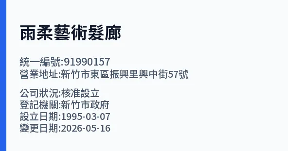 雨柔藝術髮廊的照片-統編 91990157(新竹市) 公司登記資料與營業項目詳細圖表