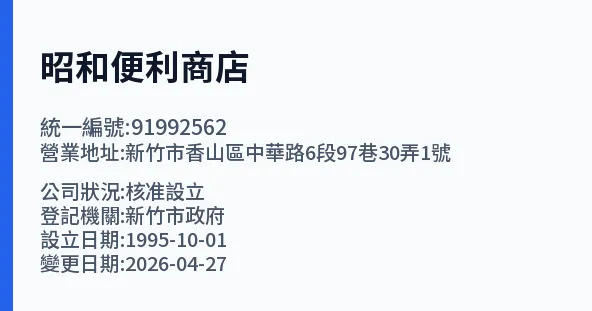昭和便利商店的照片-統編 91992562(新竹市) 公司登記資料與營業項目詳細圖表