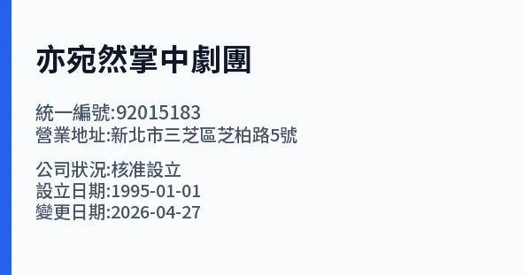 亦宛然掌中劇團的照片-統編 92015183(新北市) 公司登記資料與營業項目詳細圖表