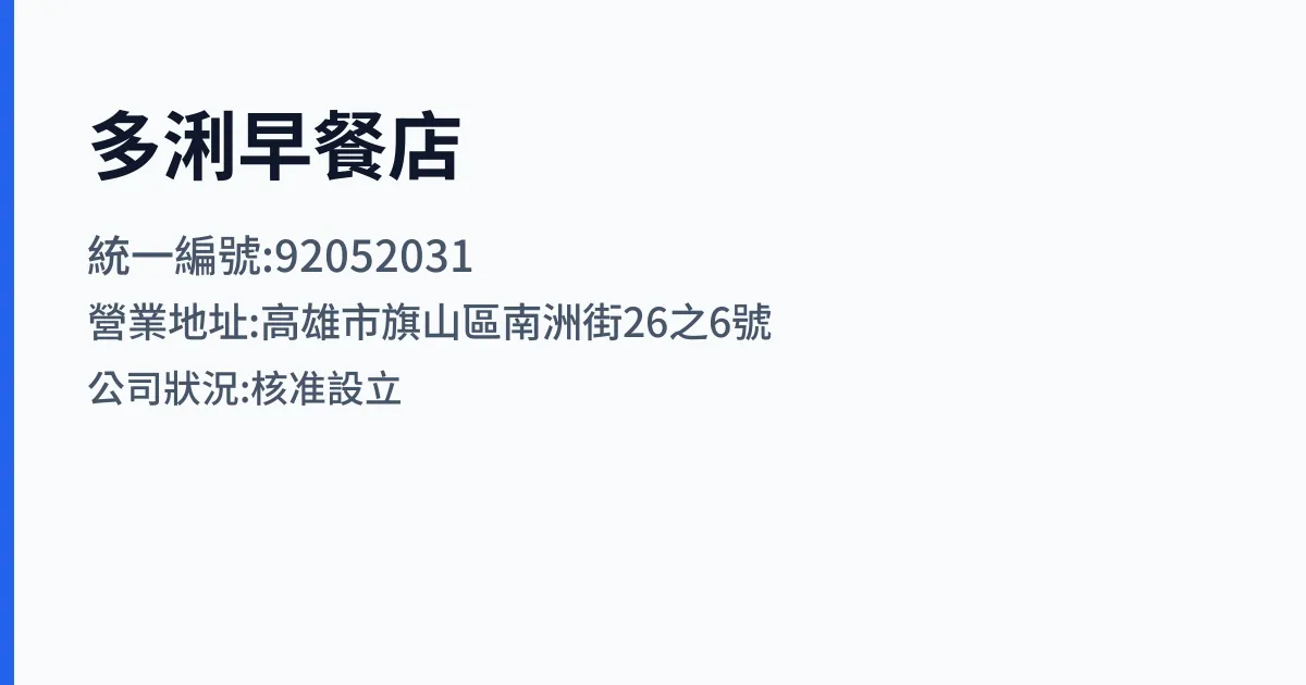多浰早餐店 - 統編 92052031(高雄市) 公司登記資料與營業項目詳細圖表