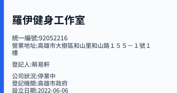 羅伊健身工作室的照片-統編 92052216(高雄市) 公司登記資料與營業項目詳細圖表