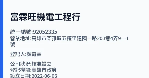 富霖旺機電工程行的照片-統編 92052335(高雄市) 公司登記資料與營業項目詳細圖表