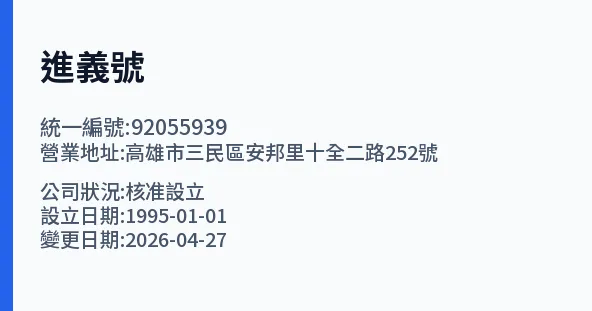 進義號的照片-統編 92055939(高雄市) 公司登記資料與營業項目詳細圖表