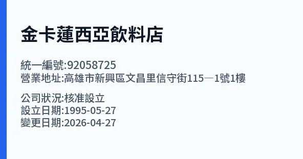 金卡蓮西亞飲料店的照片-統編 92058725(高雄市) 公司登記資料與營業項目詳細圖表