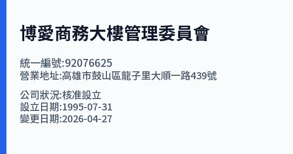 博愛商務大樓管理委員會的照片-統編 92076625(高雄市) 公司登記資料與營業項目詳細圖表