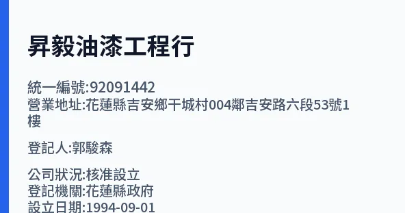 昇毅油漆工程行的照片-統編 92091442(花蓮縣) 公司登記資料與營業項目詳細圖表