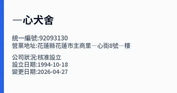 ―心犬舍的照片-統編 92093130(花蓮縣) 公司登記資料與營業項目詳細圖表