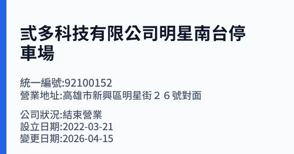弎多科技有限公司明星南台停車場的照片-統編 92100152(高雄市) 公司登記資料與營業項目詳細圖表