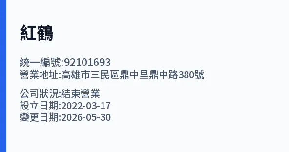 紅鶴的照片-統編 92101693(高雄市) 公司登記資料與營業項目詳細圖表