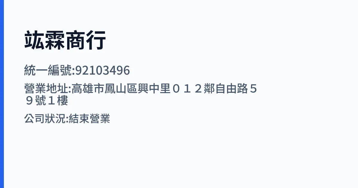 竑霖商行 - 統編 92103496(高雄市) 公司登記資料與營業項目詳細圖表