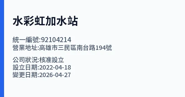 水彩虹加水站的照片-統編 92104214(高雄市) 公司登記資料與營業項目詳細圖表