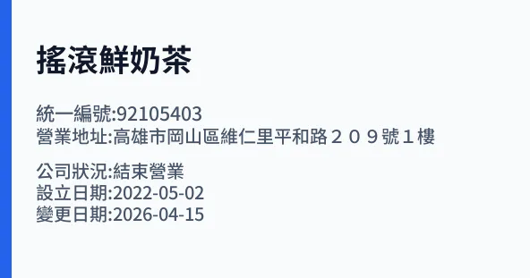 搖滾鮮奶茶的照片-統編 92105403(高雄市) 公司登記資料與營業項目詳細圖表