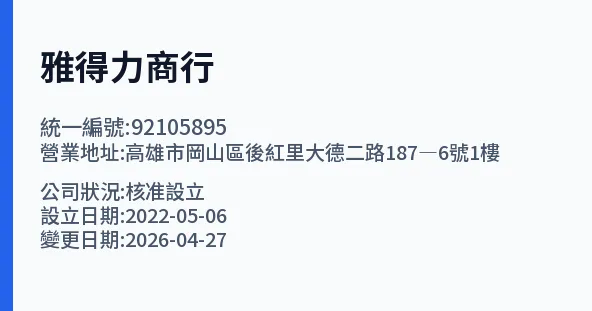 雅得力商行的照片-統編 92105895(高雄市) 公司登記資料與營業項目詳細圖表
