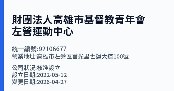 財團法人高雄市基督教青年會左營運動中心的照片-統編 92106677(高雄市) 公司登記資料與營業項目詳細圖表
