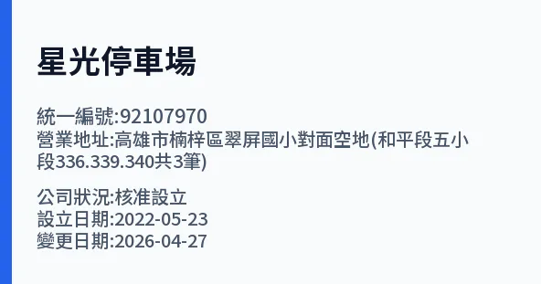 星光停車場的照片-統編 92107970(高雄市) 公司登記資料與營業項目詳細圖表