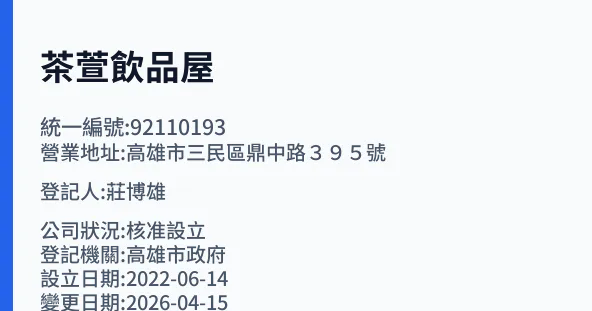 茶萱飲品屋的照片-統編 92110193(高雄市) 公司登記資料與營業項目詳細圖表