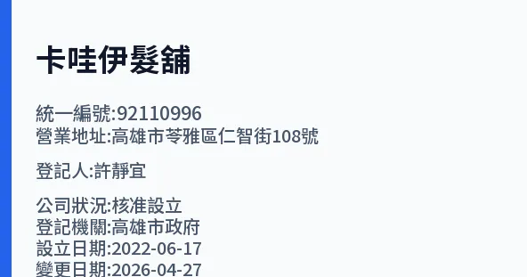 卡哇伊髮舖的照片-統編 92110996(高雄市) 公司登記資料與營業項目詳細圖表