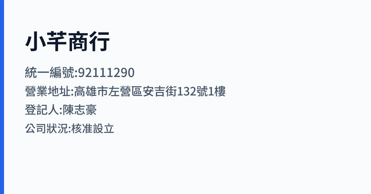 小芊商行 - 統編 92111290(高雄市) 公司登記資料與營業項目詳細圖表
