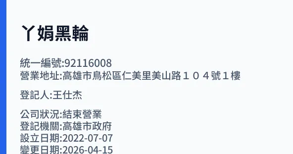 丫娟黑輪的照片-統編 92116008(高雄市) 公司登記資料與營業項目詳細圖表