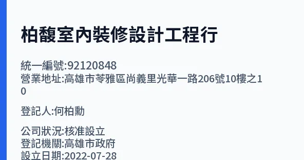 柏馥室內裝修設計工程行的照片-統編 92120848(高雄市) 公司登記資料與營業項目詳細圖表