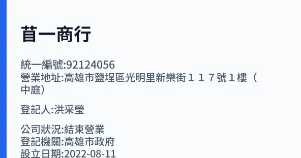 苜一商行的照片-統編 92124056(高雄市) 公司登記資料與營業項目詳細圖表
