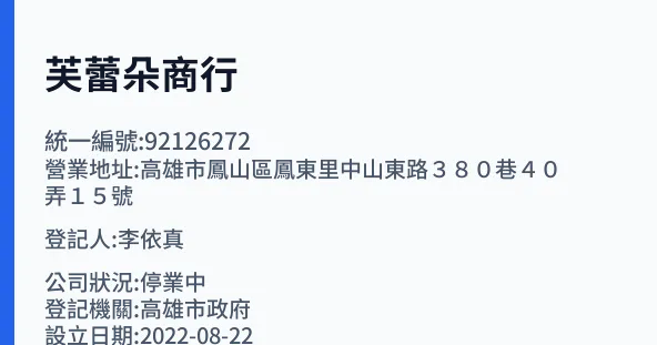 芙蕾朵商行的照片-統編 92126272(高雄市) 公司登記資料與營業項目詳細圖表