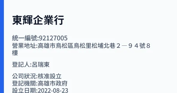 東輝企業行的照片-統編 92127005(高雄市) 公司登記資料與營業項目詳細圖表