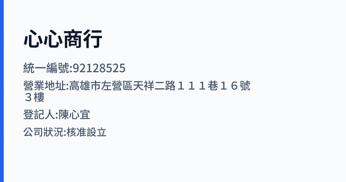 心心商行 - 統編 92128525(高雄市) 公司登記資料與營業項目詳細圖表