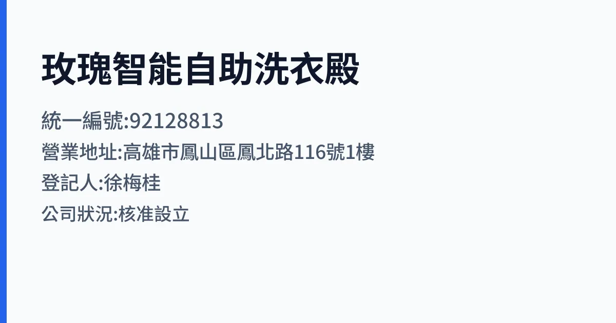 玫瑰智能自助洗衣殿 - 統編 92128813(高雄市) 公司登記資料與營業項目詳細圖表