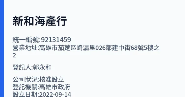 新和海產行的照片-統編 92131459(高雄市) 公司登記資料與營業項目詳細圖表
