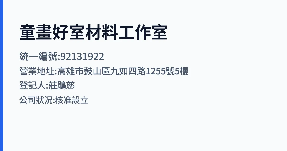 童畫好室材料工作室 - 統編 92131922(高雄市) 公司登記資料與營業項目詳細圖表