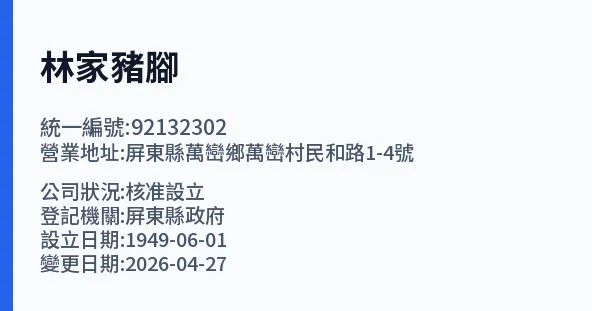 林家豬腳的照片-統編 92132302(屏東縣) 公司登記資料與營業項目詳細圖表