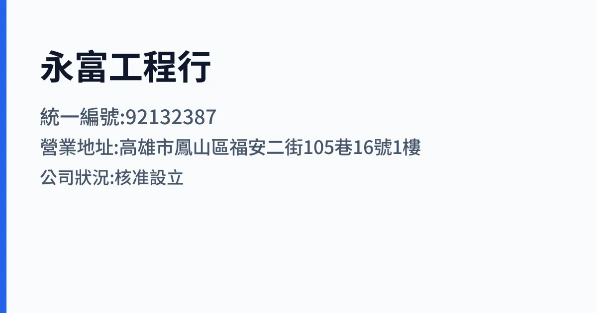 永富工程行 - 統編 92132387(高雄市) 公司登記資料與營業項目詳細圖表