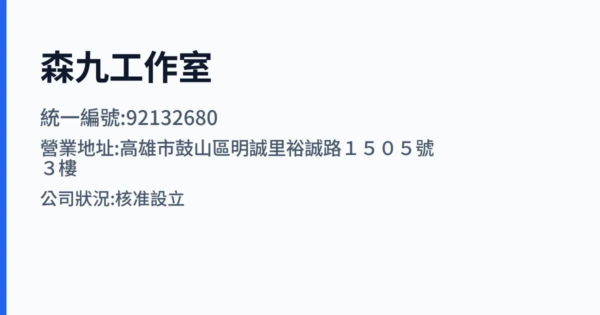 森九工作室 - 統編 92132680（高雄市） 公司登記資料與營業項目詳細圖表