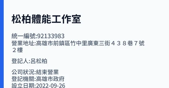 松柏體能工作室的照片-統編 92133983(高雄市) 公司登記資料與營業項目詳細圖表